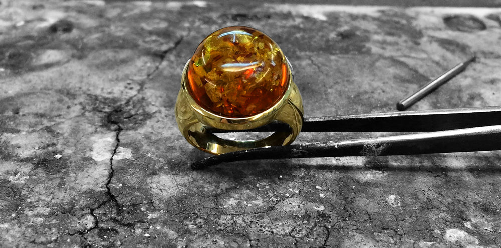 MEN'S HANDMADE JEWELLERY - AMBER GOLD RING - Jewellerybydesign.com