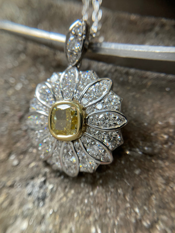 HANDMADE DIAMOND AND GOLD FLOWER PENDANT - Jewellerybydesign.com